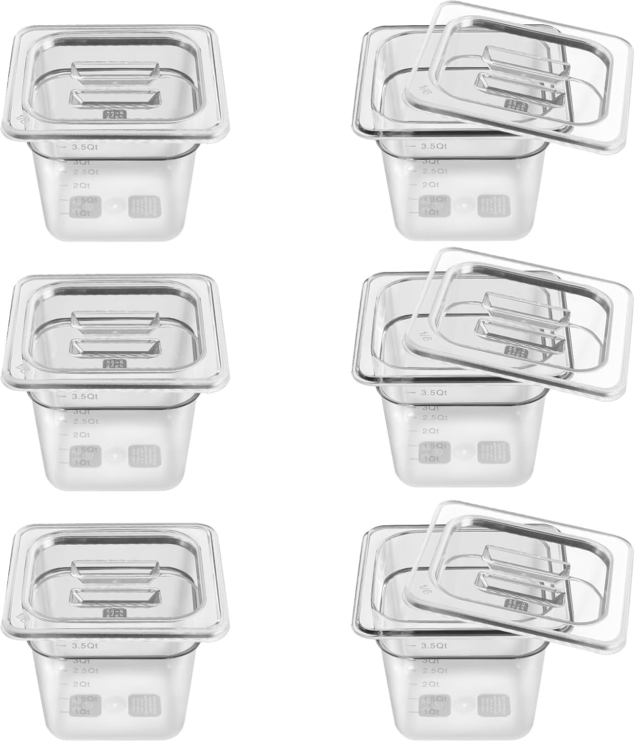 Datingday 6 Pack 1/6 Size 6" Deep Clear Food Pans with Lids, Commercial ...