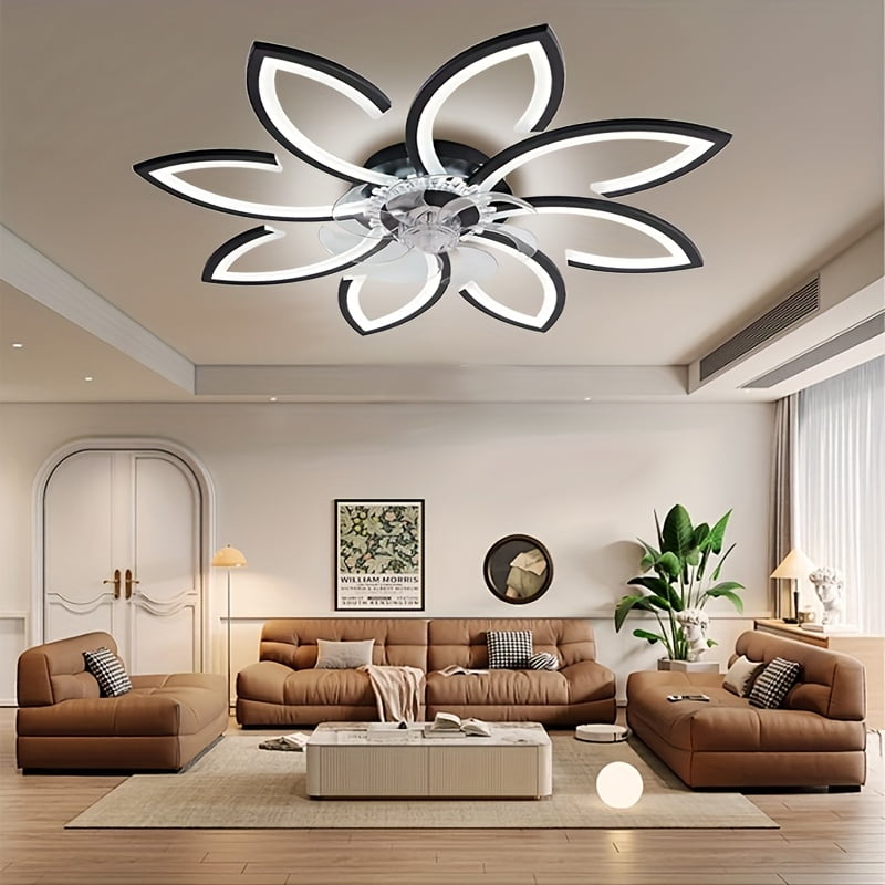 Datingday Black Acrylic Flower-Design Ceiling Fan with Light，Modern 35 ...
