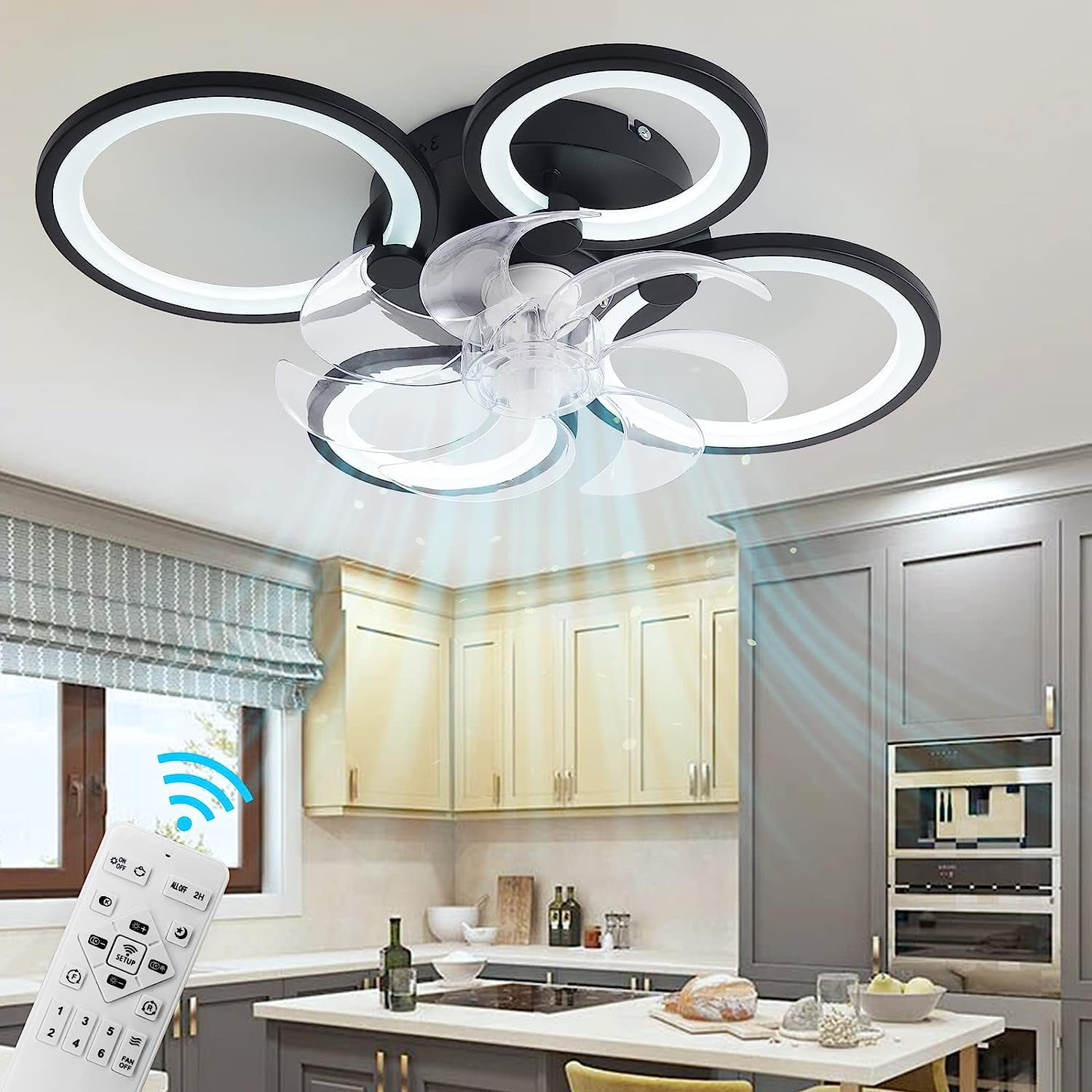 Datingday Flush Mount Ceiling Fan with Light,Modern Low Profile ...