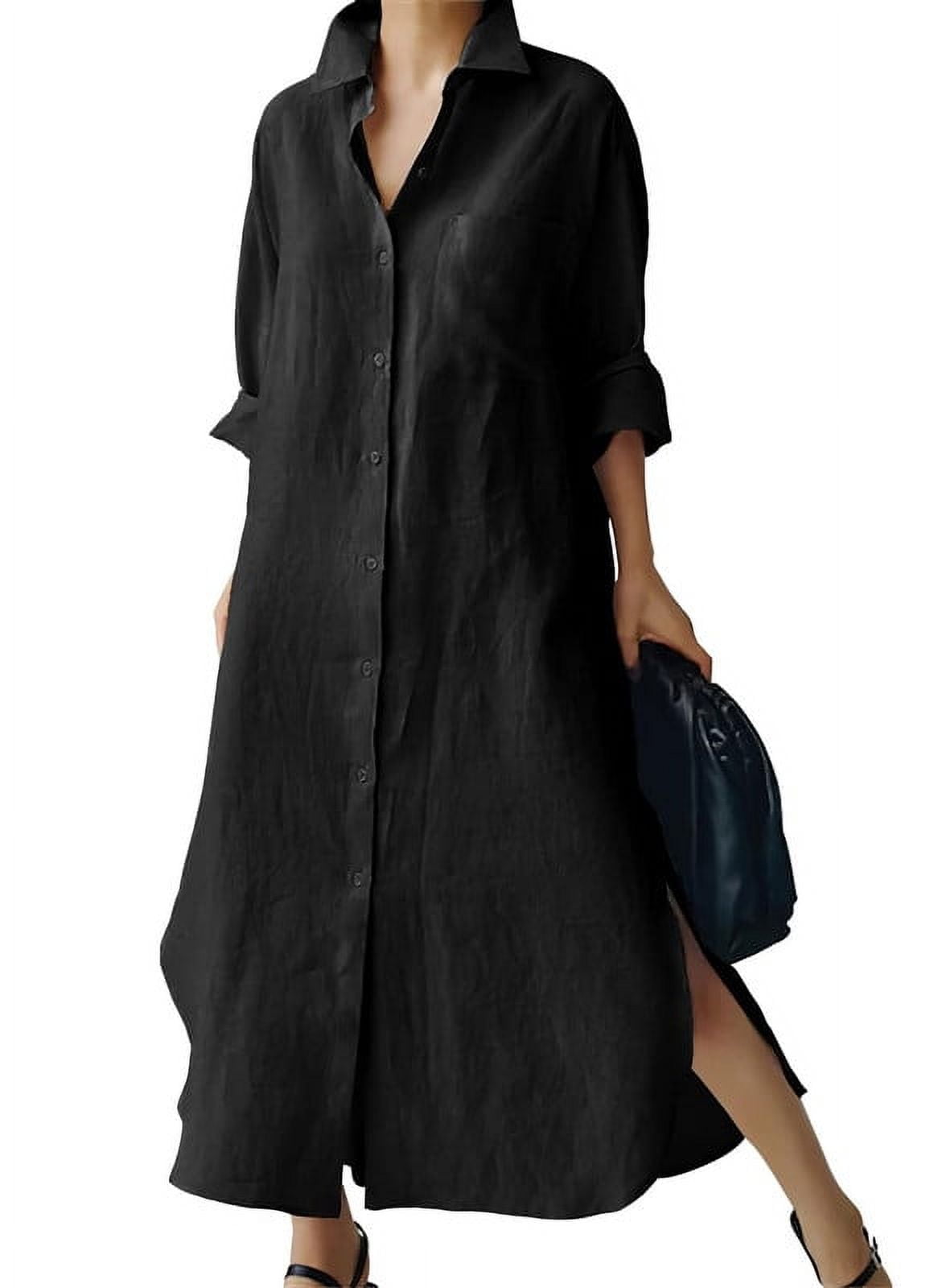 Datmelove Women's Spring Button Down Linen Shirt Dress Summer Flowy ...