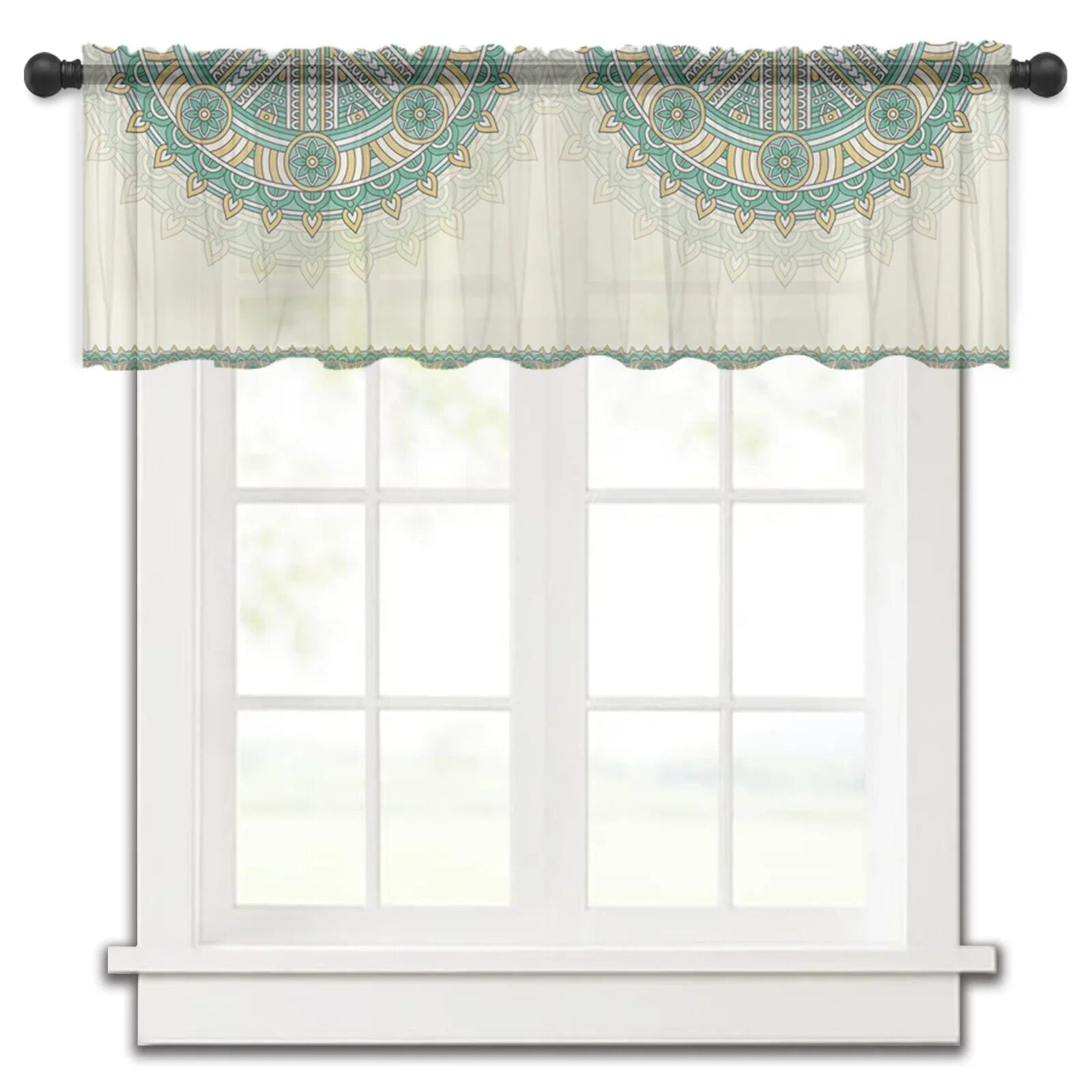 Datura Flower Bohemian White Mandala Kitchen Small Curtain Tulle Sheer ...