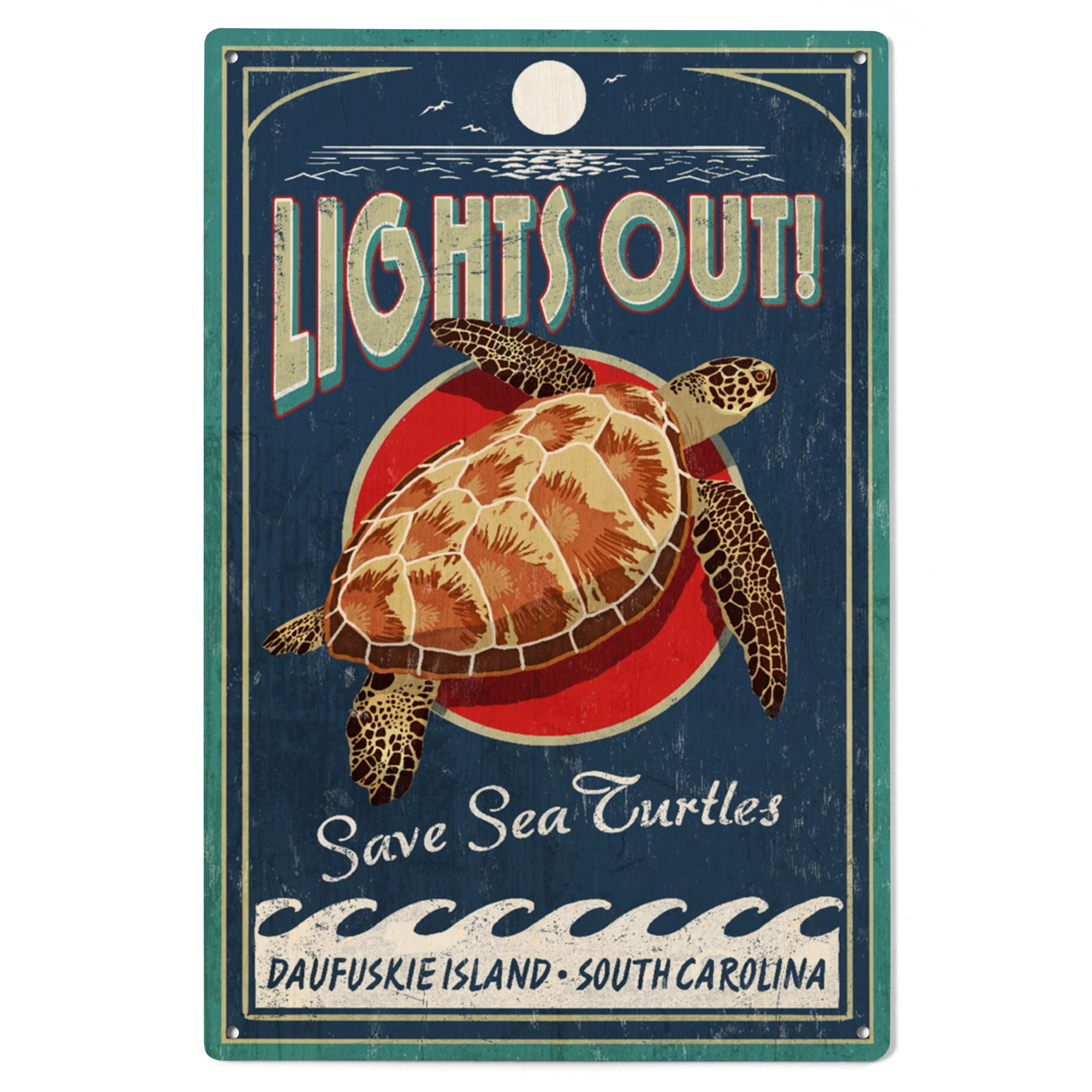 Daufuskie Island, South Carolina, Lights Out, Sea Turtle Vintage Sign ...