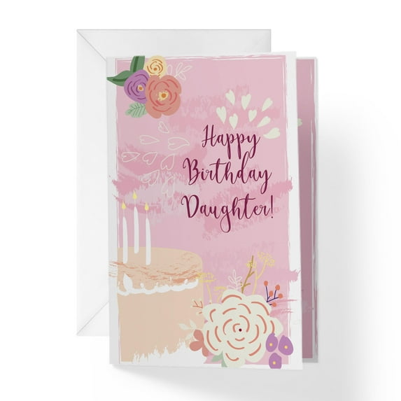 Daughter Birthday Card with Pink Cake and Floral Design, Purchase ...