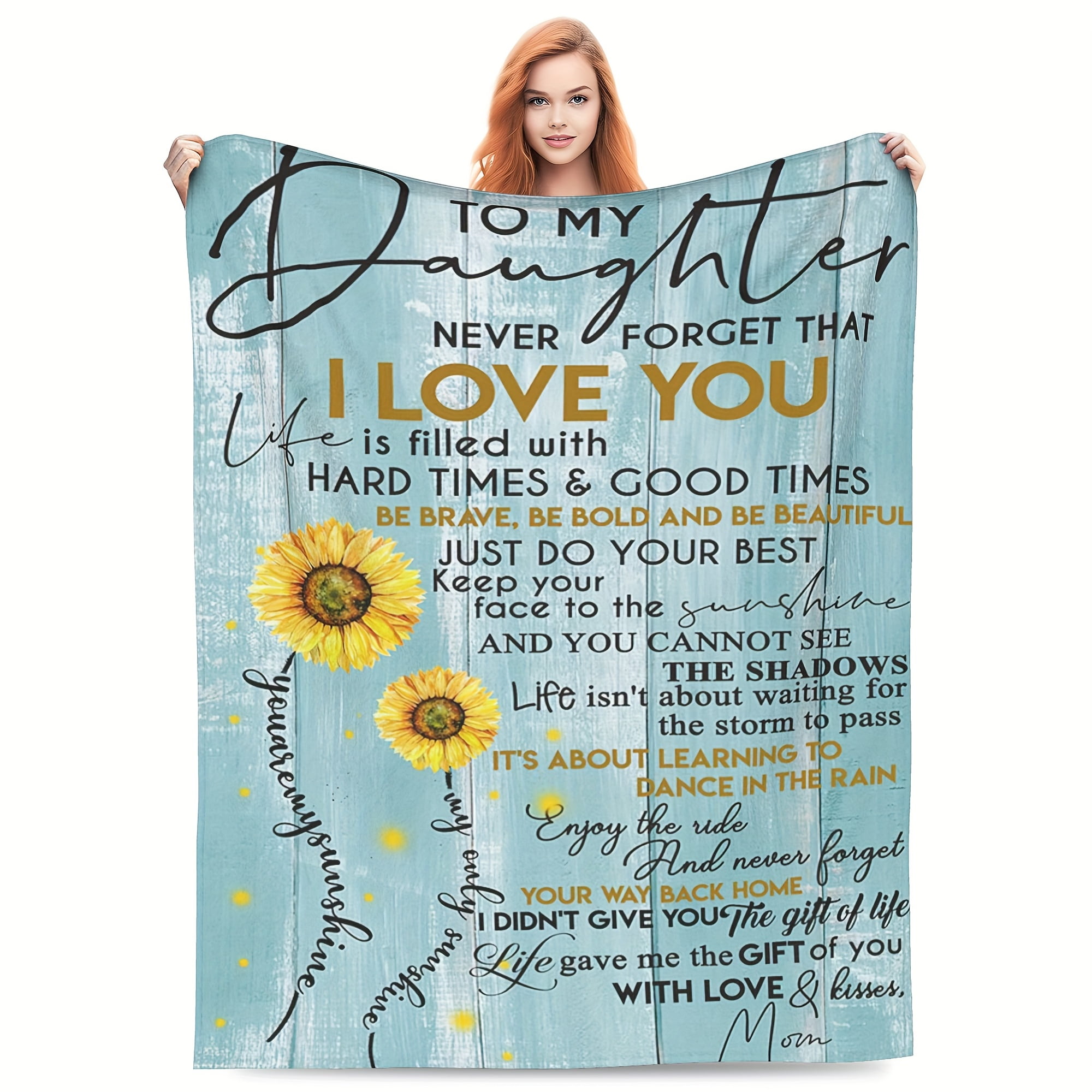 to My Daughter Fleece Blanket with Sunflower Design & Inspirational ...