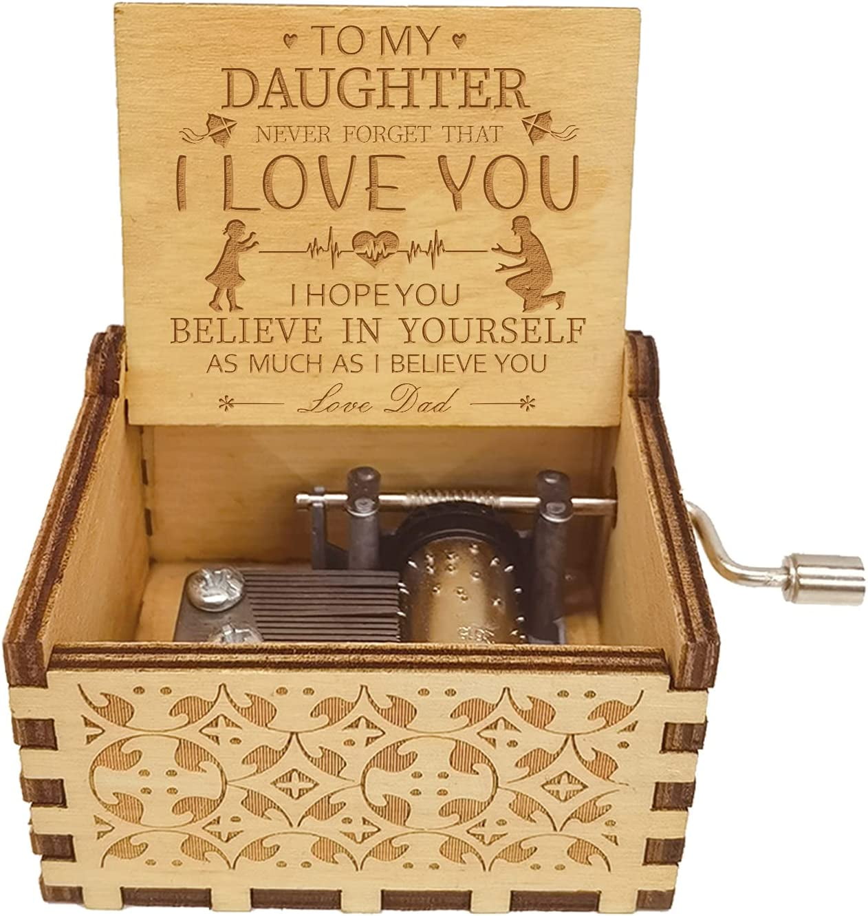 Daughter Gift Music Box Wooden Hand Crank Engraved Musical Box Play You ...