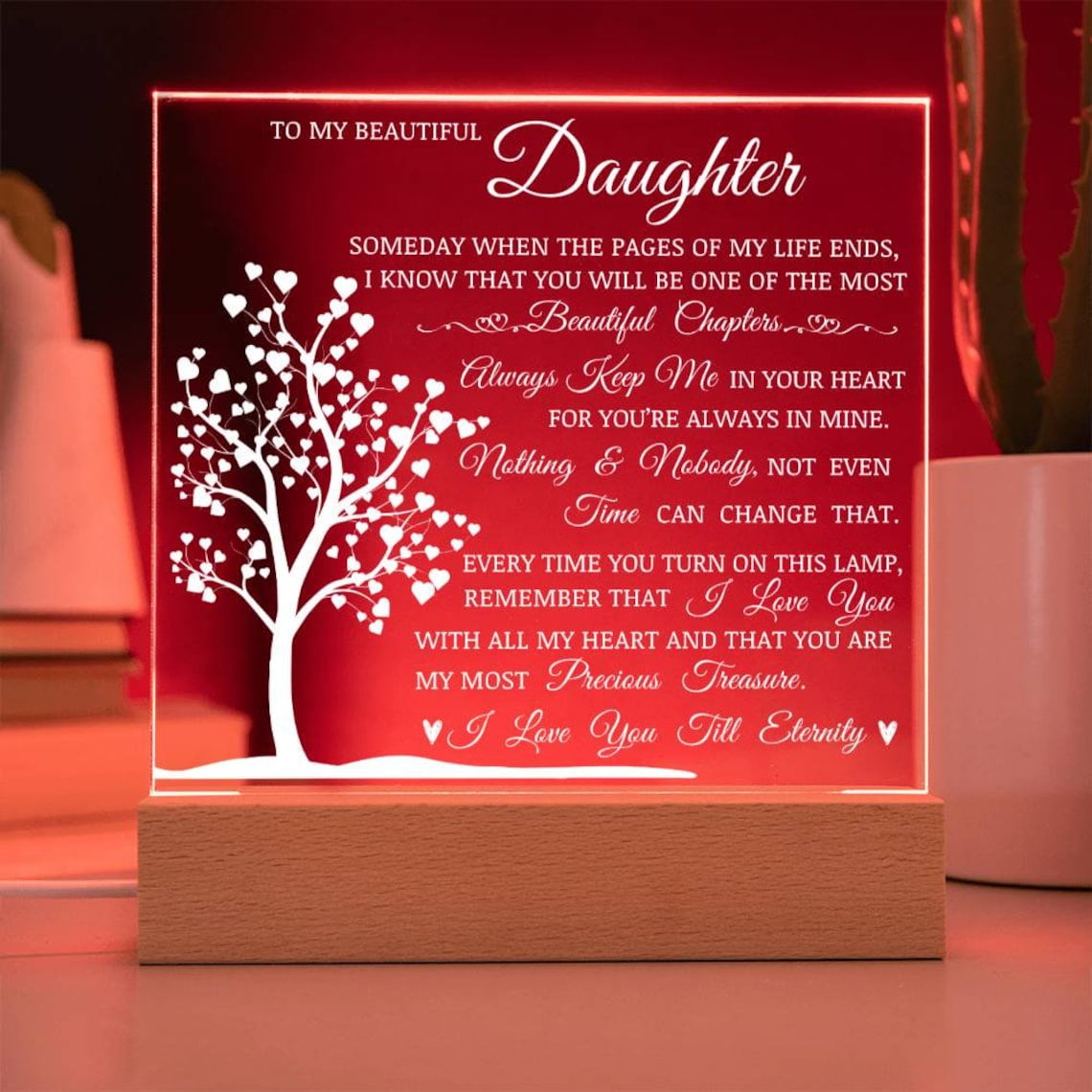 Daughter Keepsake Gift - Lamp of Love, LED Square Acrylic for Daughter ...