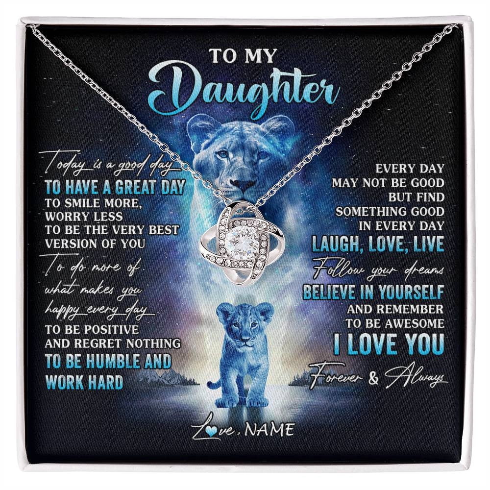 Daughter Lion Every Day Laugh Love Live Necklace, Gold Love Knot ...