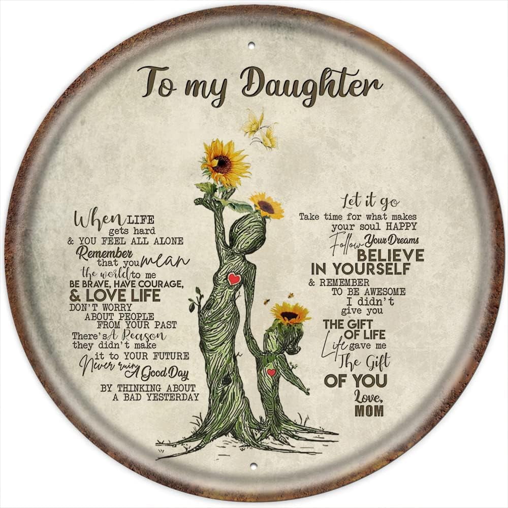 to My Daughter from Mom Round Metal Tin Sign,Birthday Gifts for ...