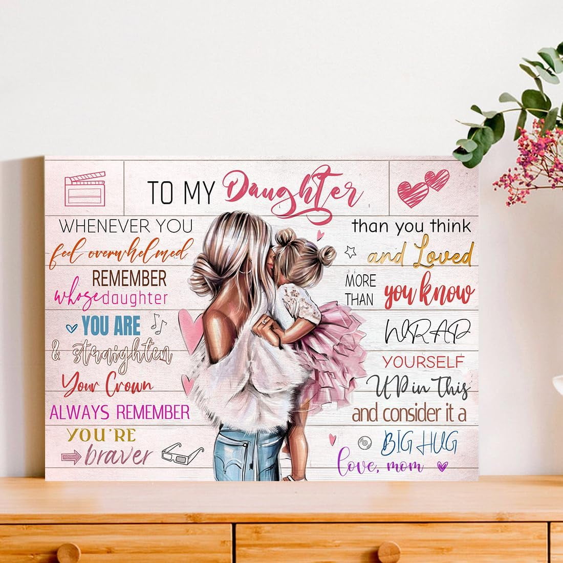 To My Daughter Motivational Wall Art for Little Girls Room Décor Pink ...