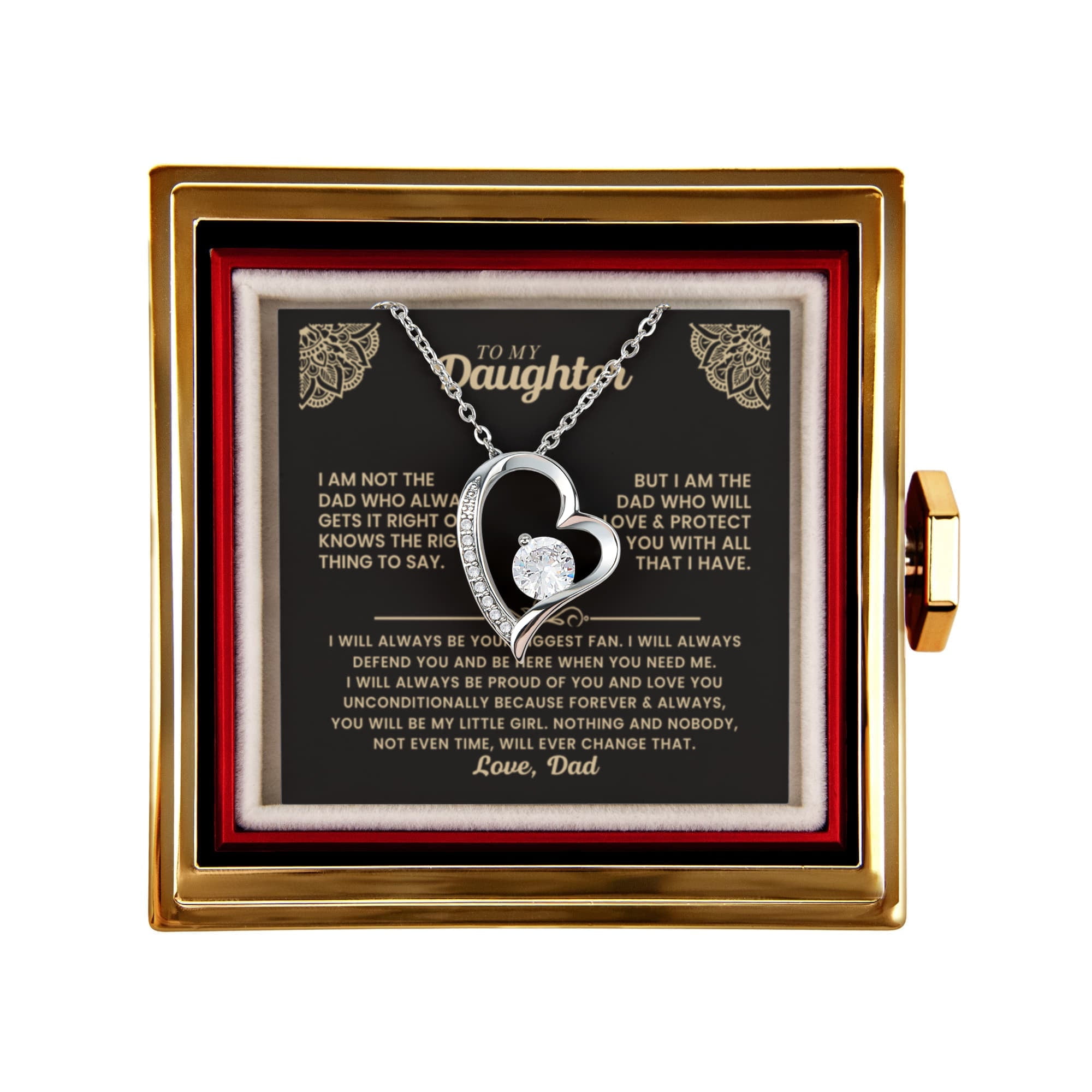 Daughter Necklace from Dad, Forever Love Pendant with Rotating Rose Box ...