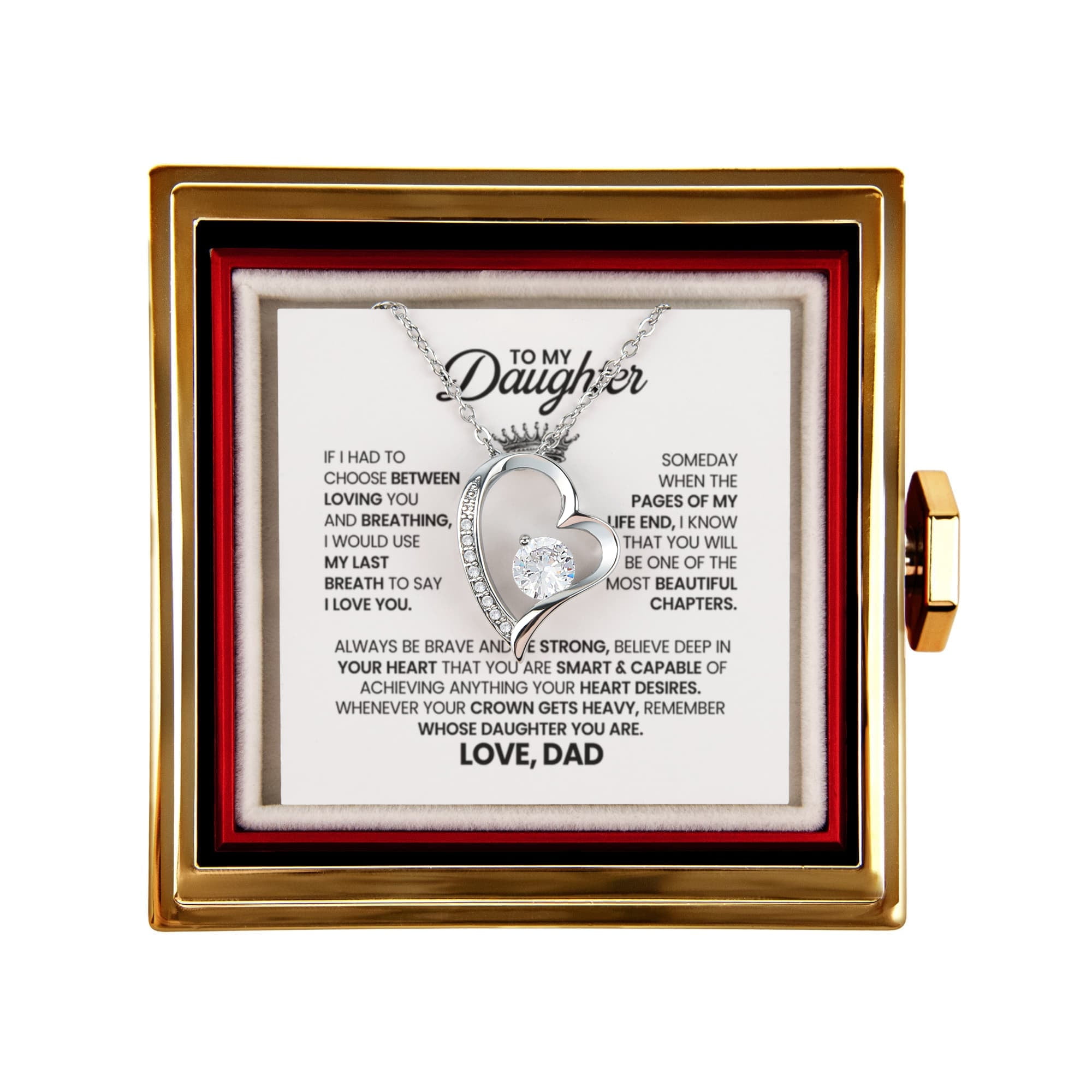 Daughter Necklace from Dad, Forever Love Pendant with Rotating Rose Box ...