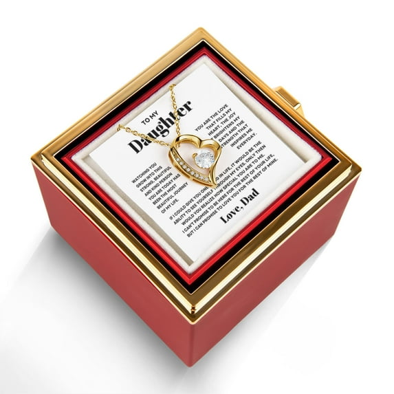 Daughter Necklace from Dad, Forever Love Pendant with Rotating Rose Box ...