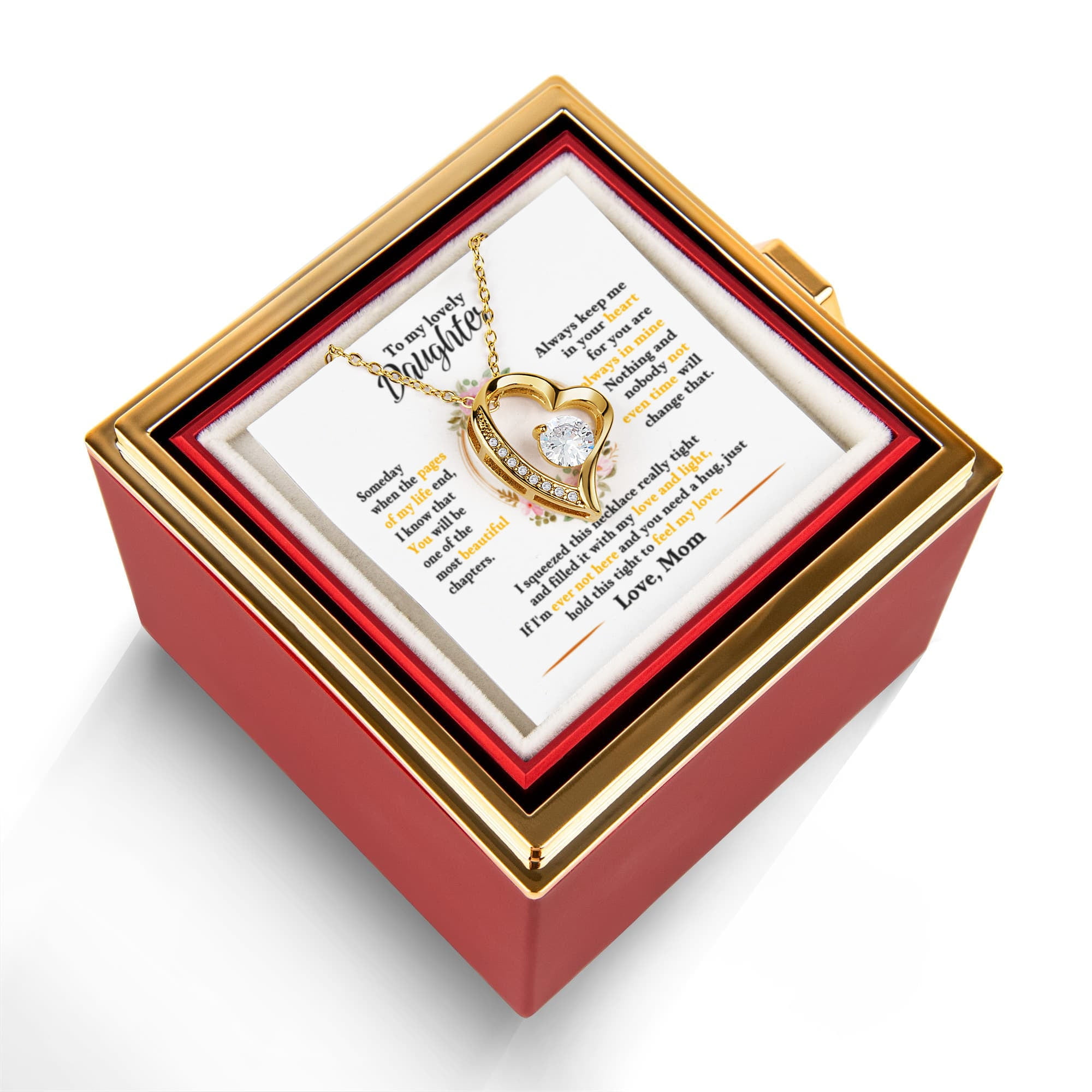 Daughter Necklace from Mom, Forever Love Pendant with Rotating Rose Box ...