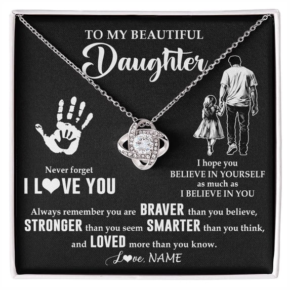 Daughter Never Forget Love Necklace Dad, White Love Knot Necklace ...