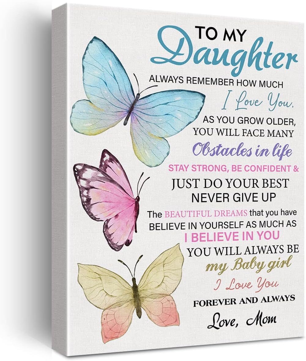 to My Daughter Quote Canvas Wall Art Inspirational Butterflies Poster ...