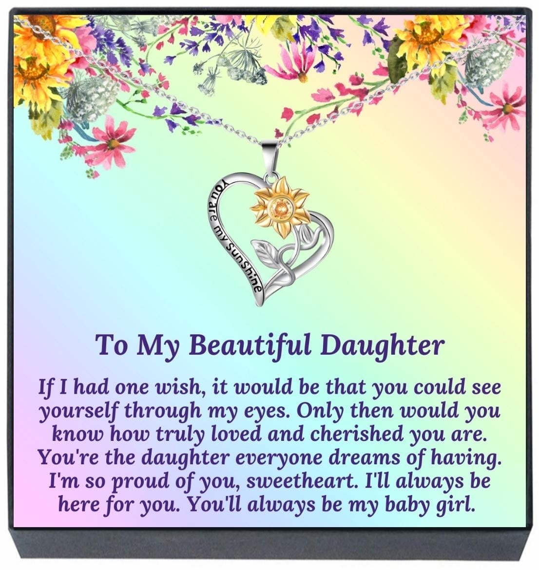 Sunflower Heart Pendant Necklace for Daughter, 'You Are My Sunshine ...