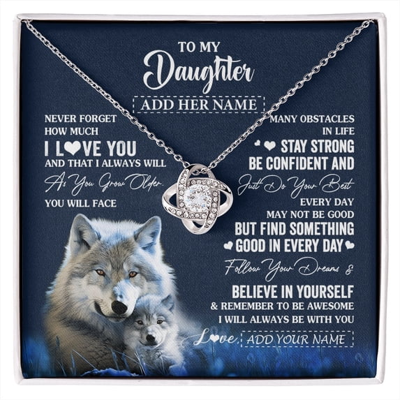 Daughter Wolf I Love You Forever Necklace, Gold Love Knot Necklace ...