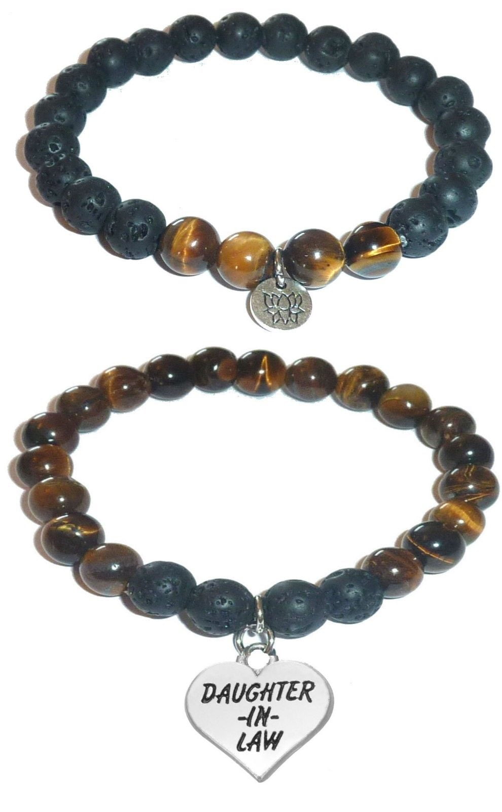 Daughter in Law Women's, Girls Tiger Eye & Black Lava Stone Bracelet ...