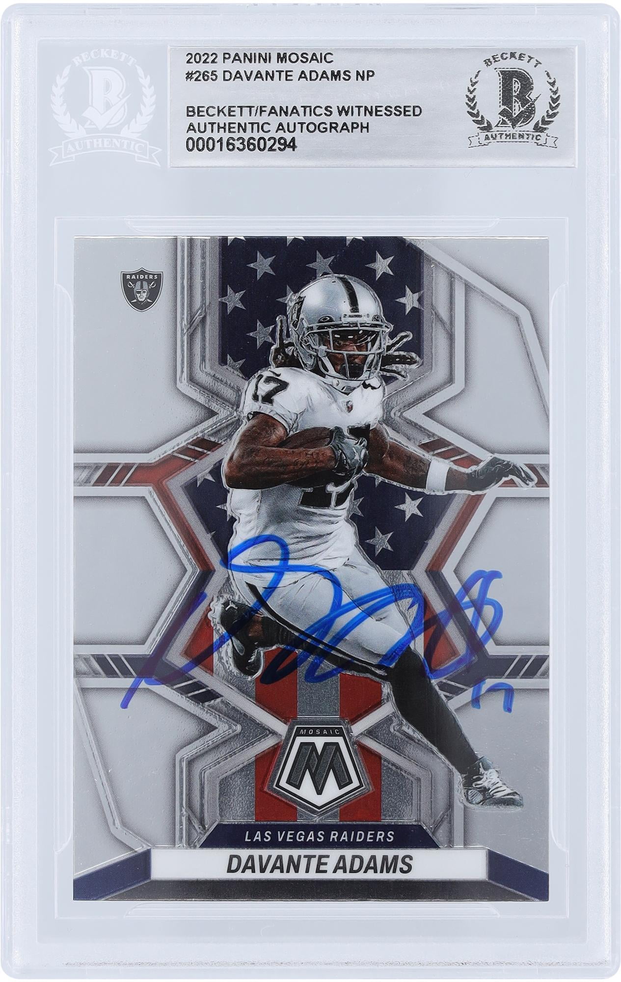 Davante Adams Las Vegas Raiders Autographed 2022 Panini Mosaic #265 Beckett Fanatics Witnessed ...