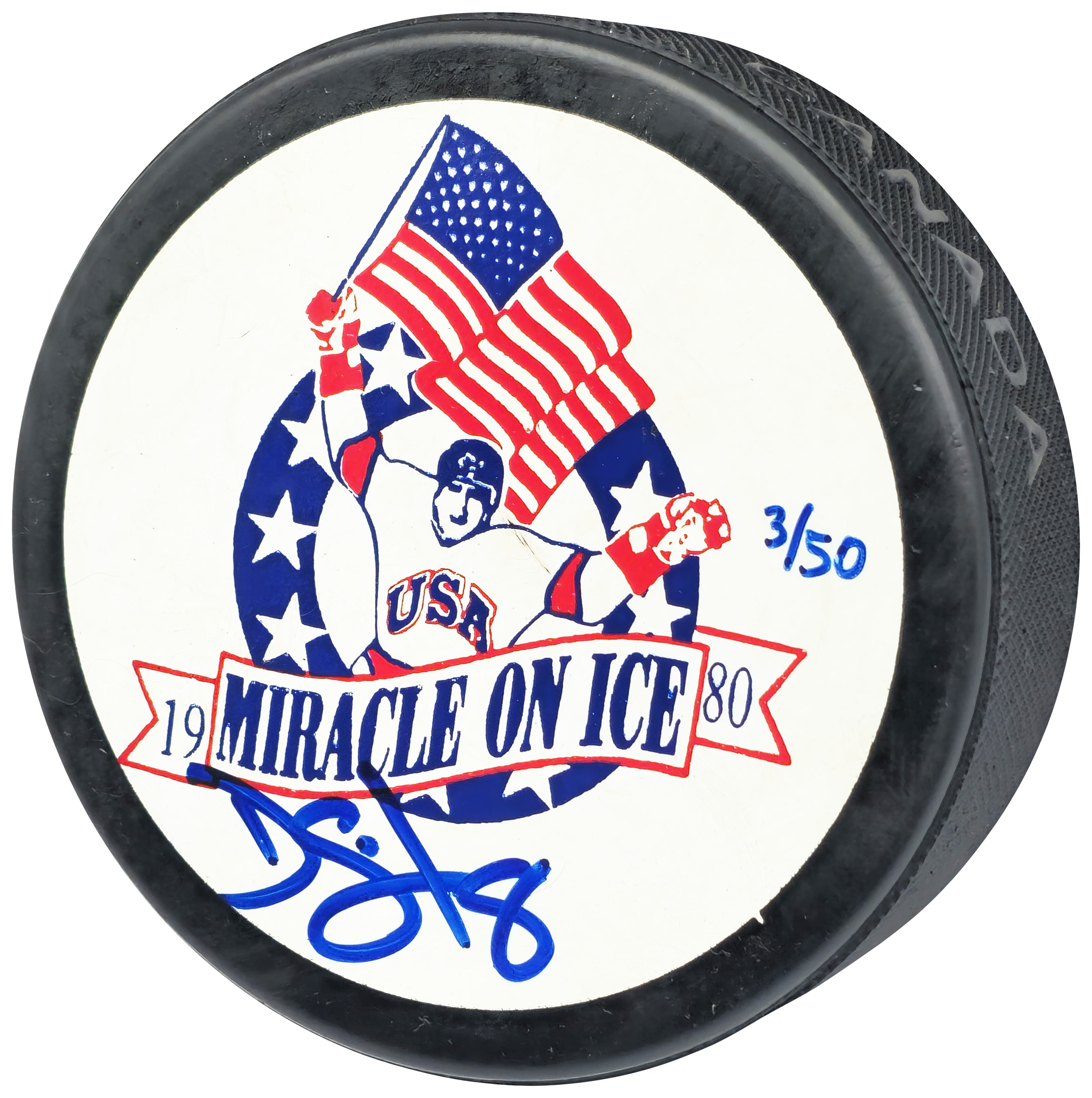 Dave Silk Autographed 1980 Miracle on Ice Logo Hockey Puck Team USA #3/ ...