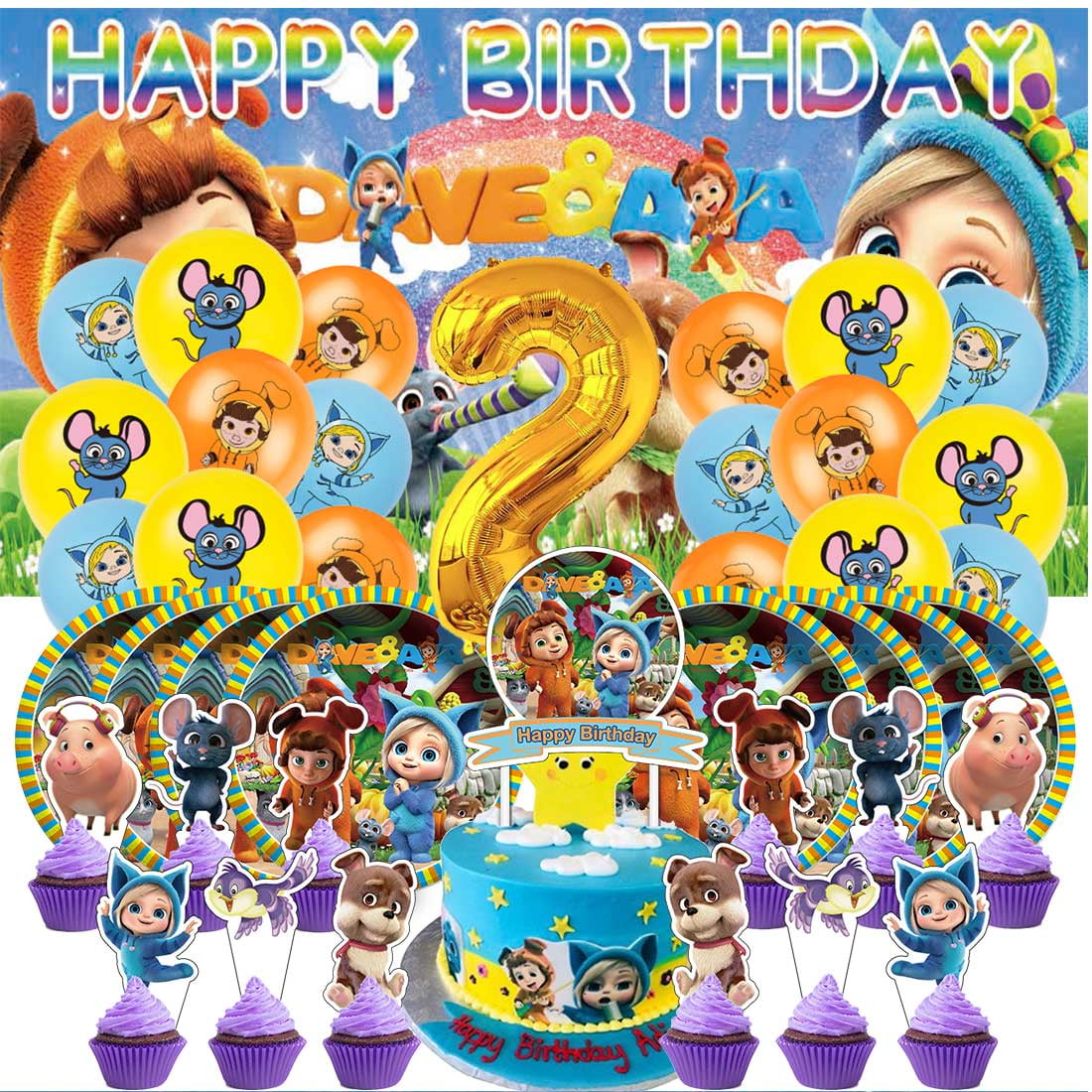 Dave and AVA Balloons Party Supplies 2nd Decor Tableware Birthday Cake ...
