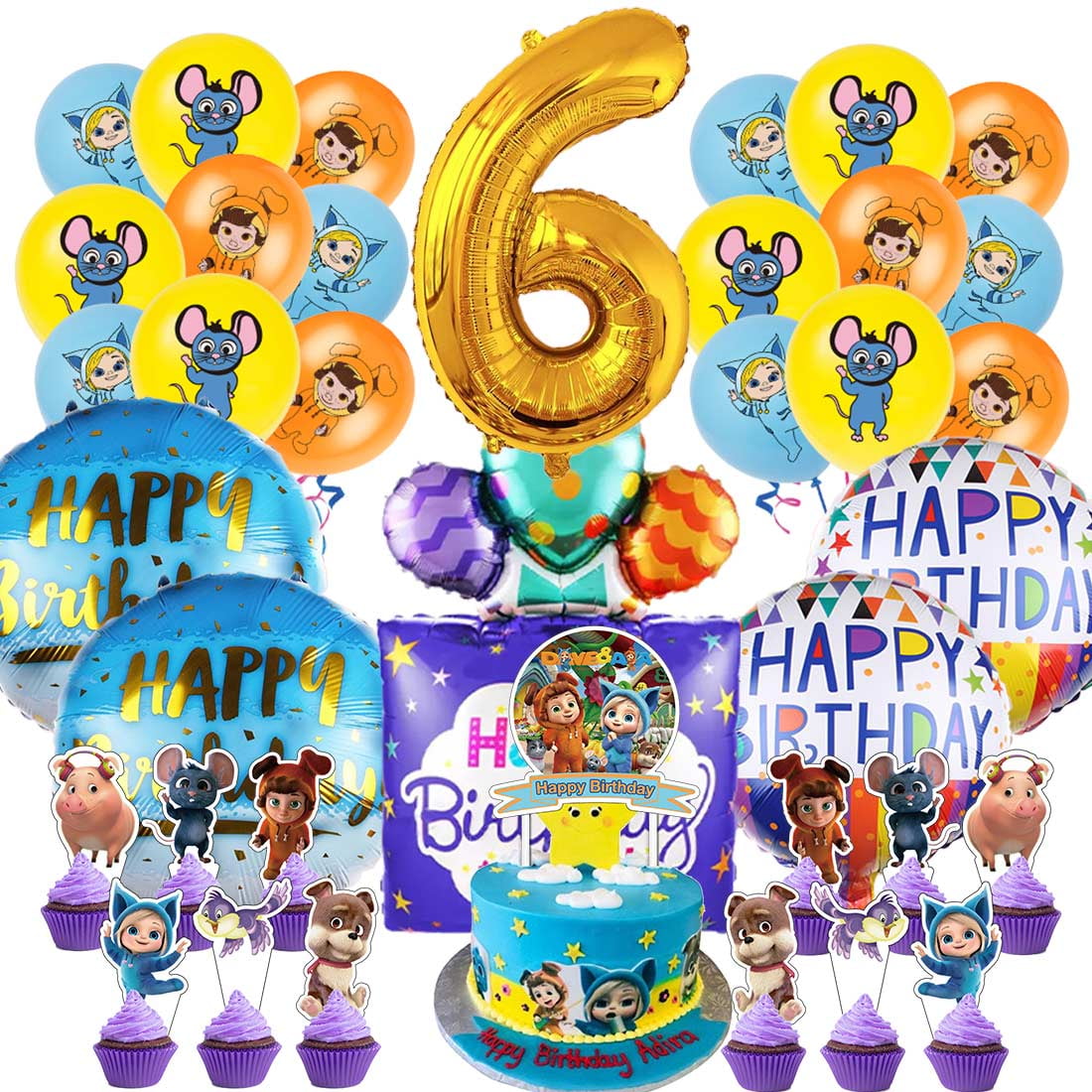 Dave and AVA Party Supplies 6th Decor Kit Balloons Birthday Cake Topper ...