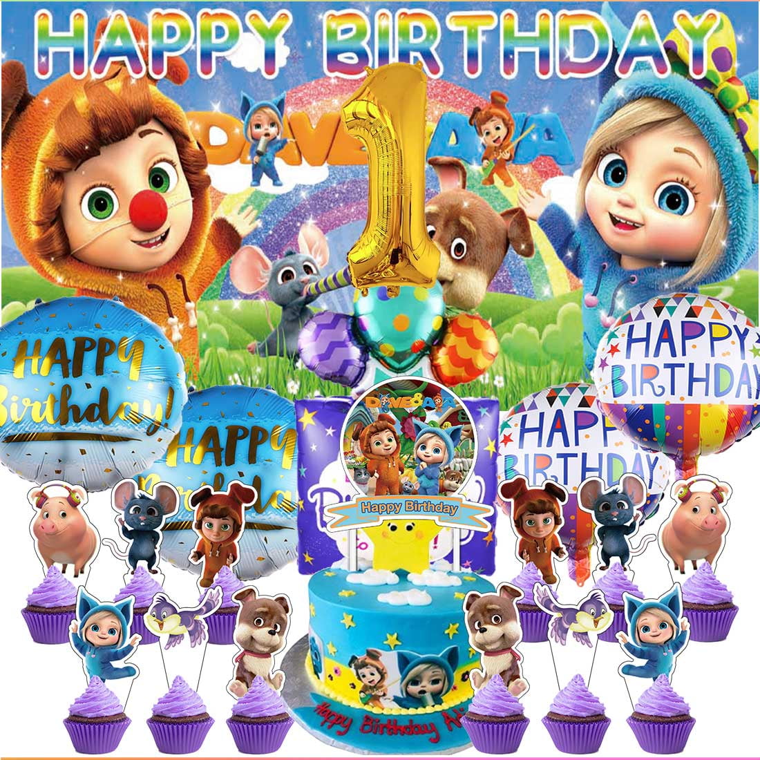 Dave and AVA Party Supplies Decor 1st Kit Balloons Birthday Cake Topper ...