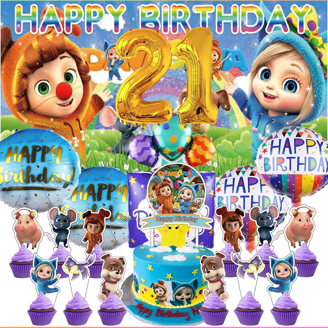 Dave and AVA Party Supplies Decor 21th Kit Balloons Birthday Cake ...