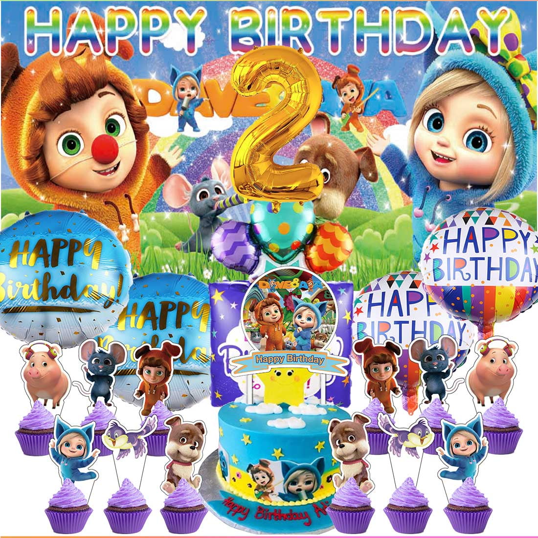 Dave and AVA Party Supplies Decor 2nd Kit Balloons Birthday Cake Topper ...