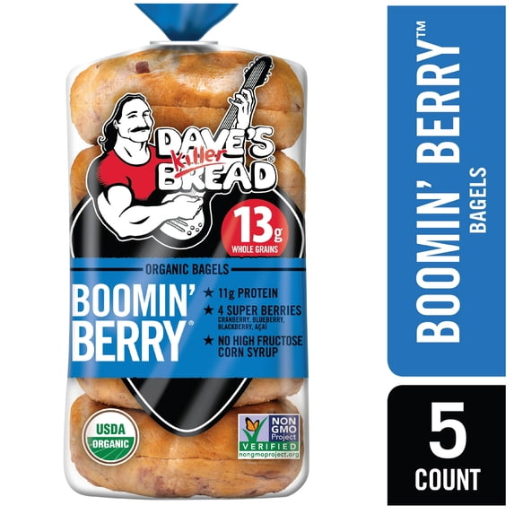 Dave's Killer Bread Boomin' Berry Bagels, Super Berries, 11g Protein, 5 ...