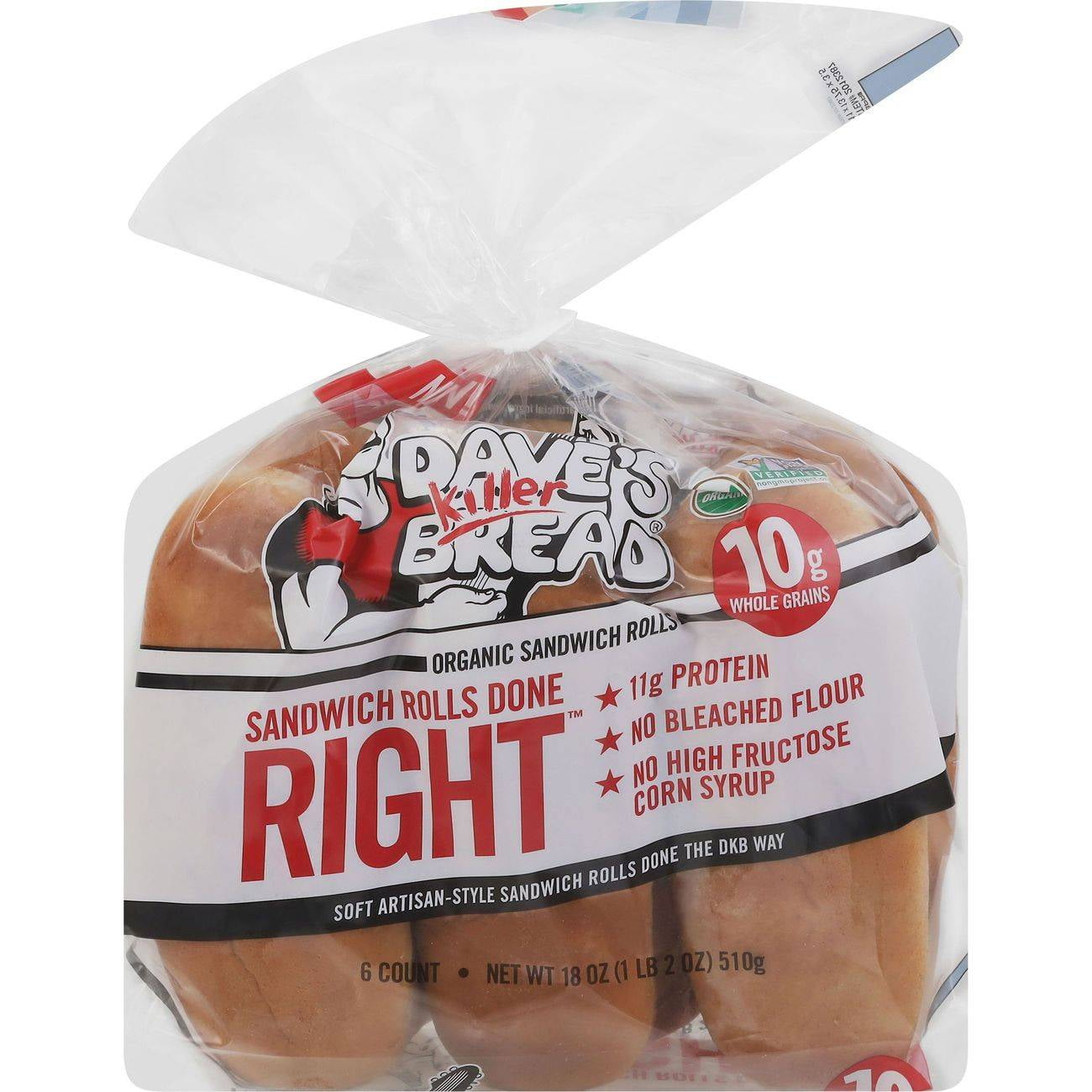 Dave's Killer Bread 10g Protein White Organic Sandwich Rolls, 6 ct ...