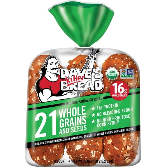 Dave's Killer, Bread 21 Whole Grains and Seeds Organic Sandwich Rolls ...