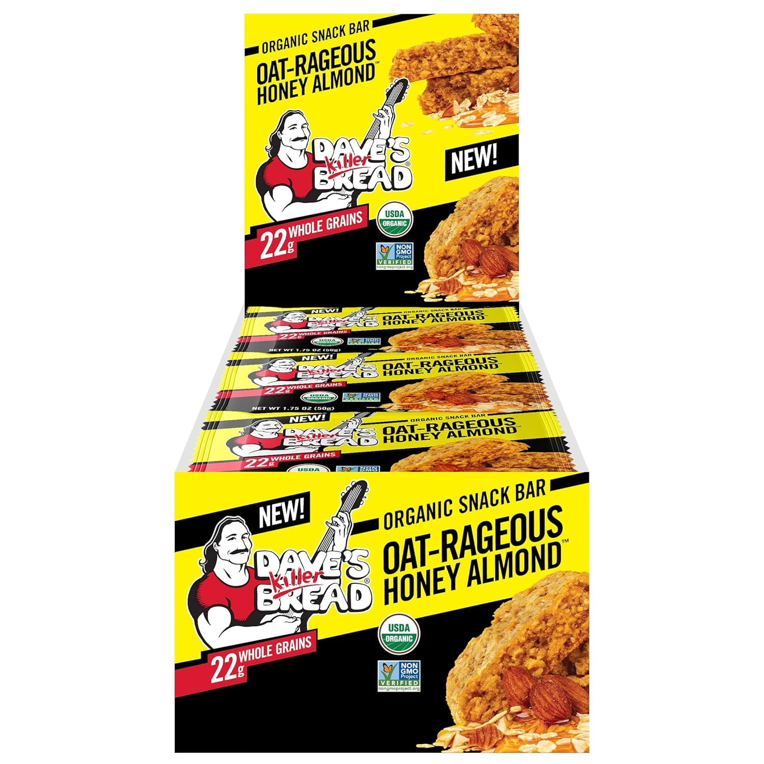 Dave's Killer Bread Organic Honey Almond Oat Bars, 12 High Fiber Nut ...