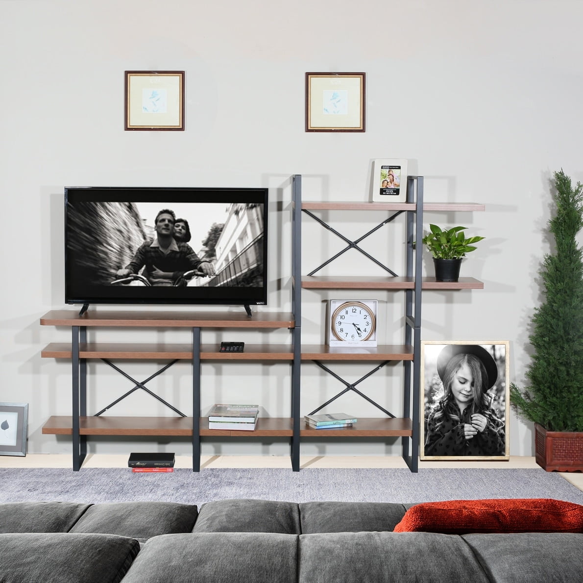 Davee Furniture Open Walnut Shelves 6-tier Entertainment TV Stand - 56. ...