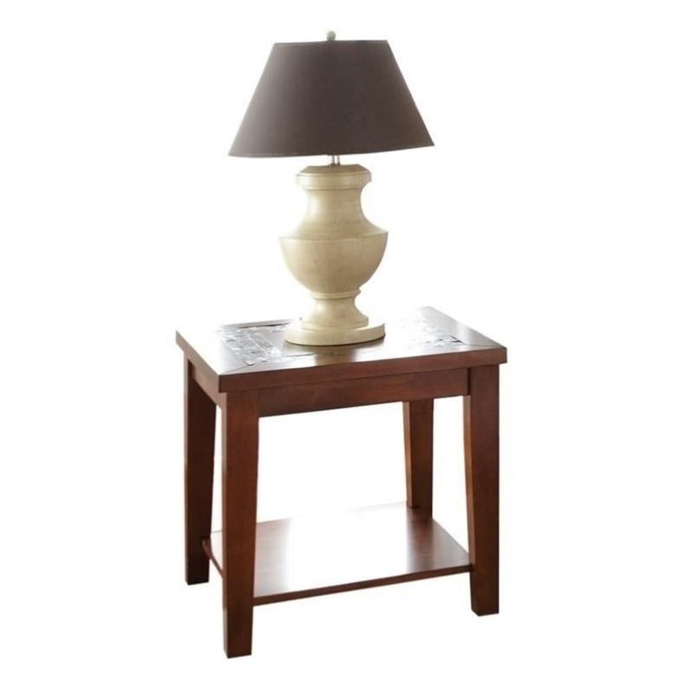 Davenport Slate Side End Table with Dark Cherry Finish and Brown Wood ...