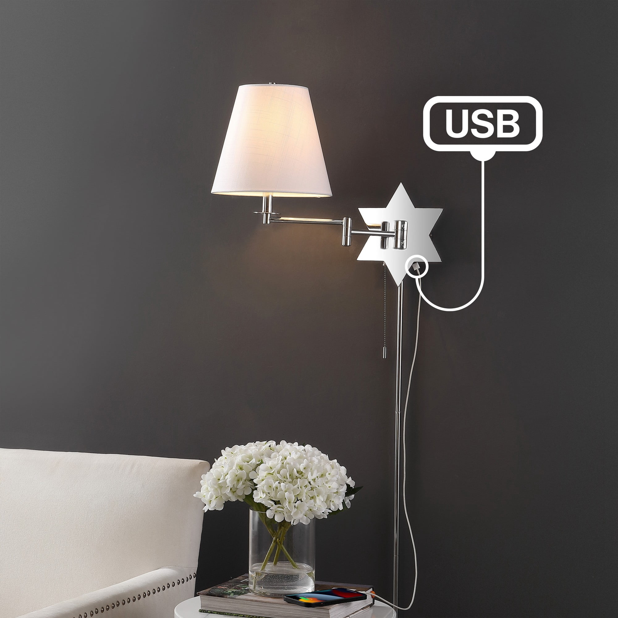 JONATHAN Y David 18.5" 1-Light Modern French Country Swing Arm Plug-In ...