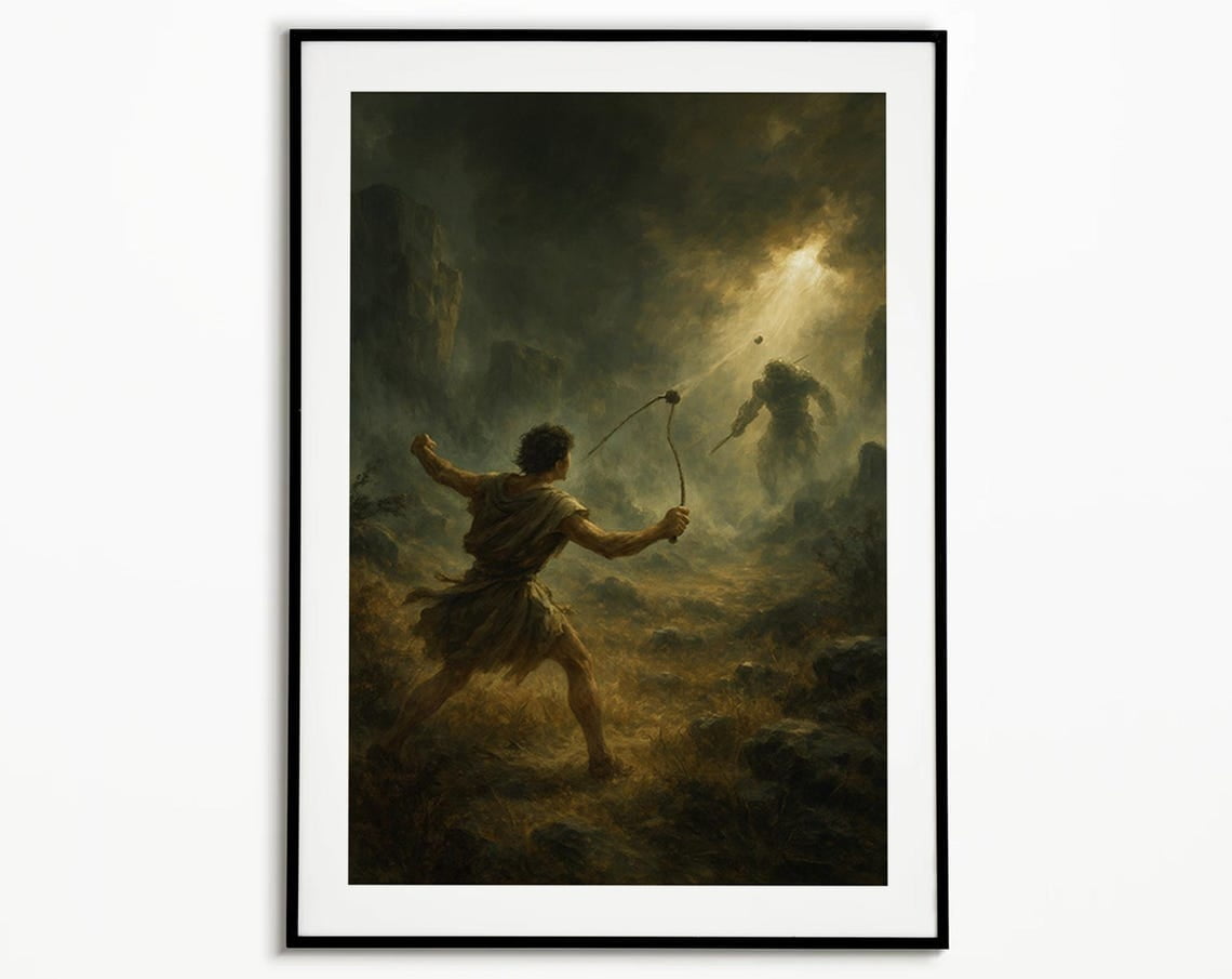 David And Goliath Print, Biblical Wall Art, Epic Faith Decor, Old ...