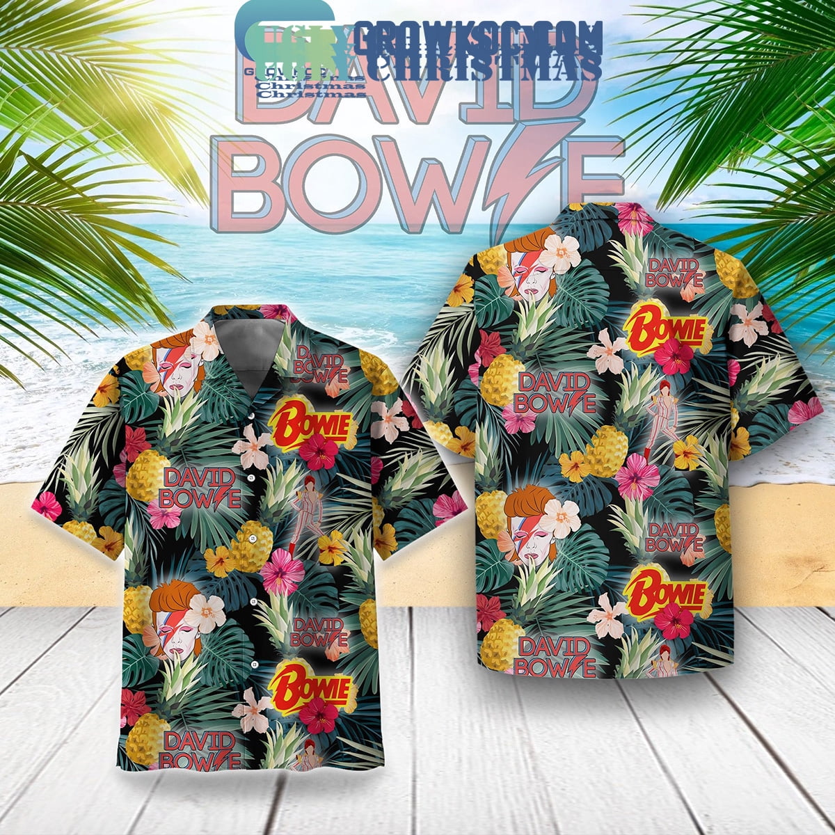 David Bowie Starman Hibiscus Jungle Hawaiian Shirts - Walmart.com