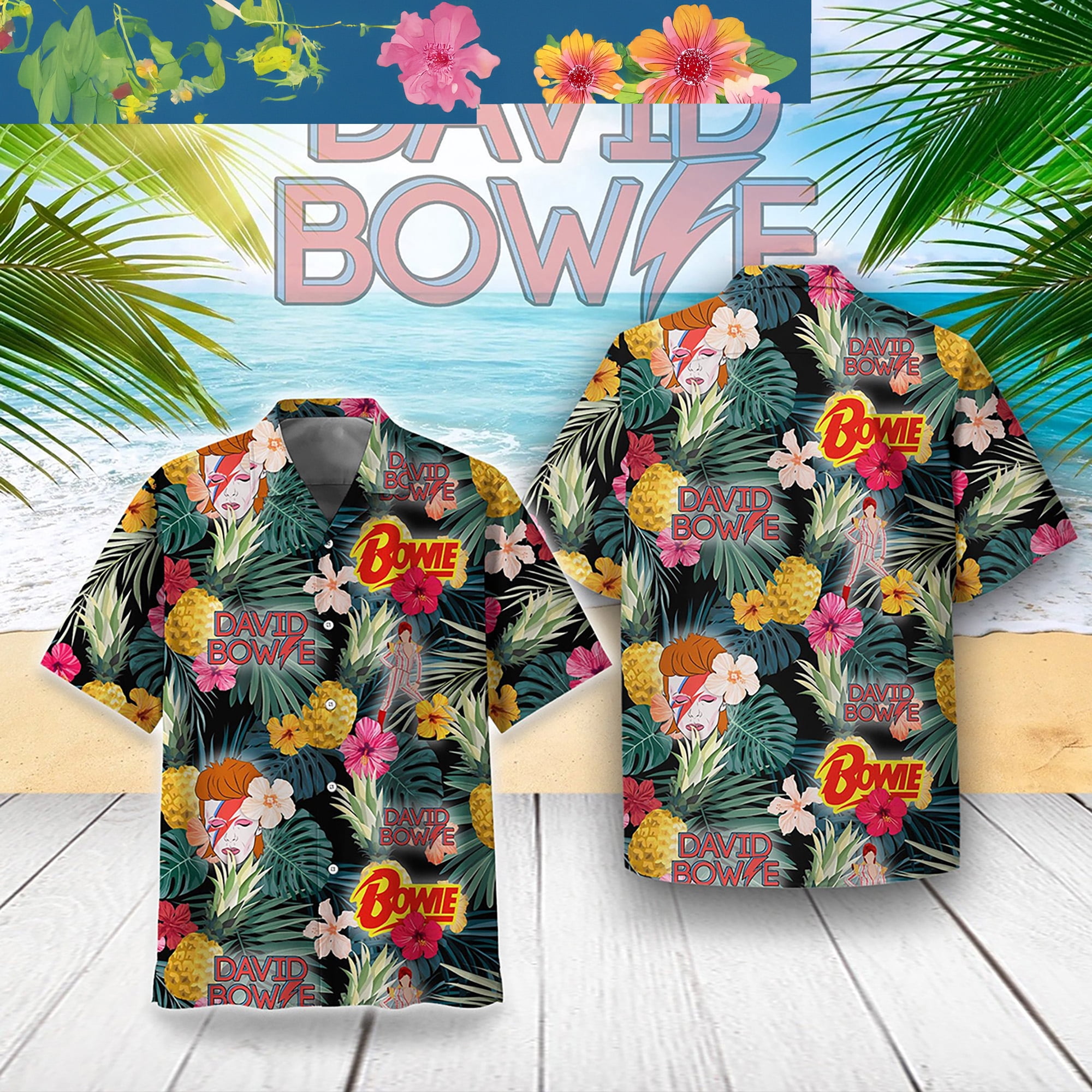 David Bowie Starman Hibiscus Jungle Hawaiian Shirts - Walmart.com