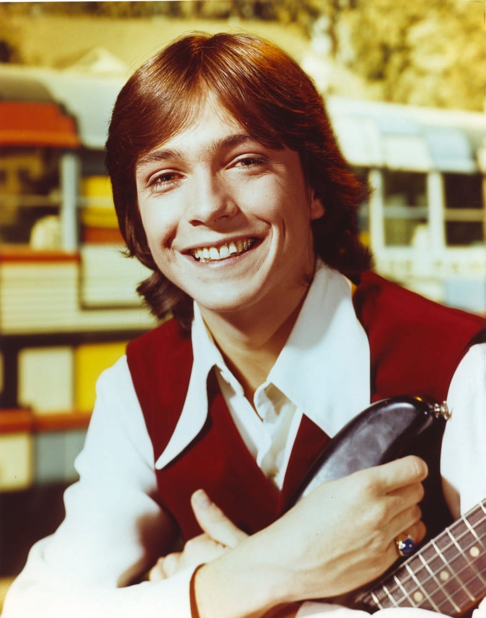David Cassidy smiling in Red Vest with Guitar Photo Print (8 x 10 ...