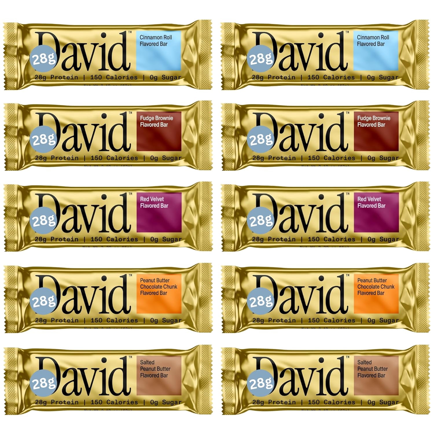 David High-Protein Bar – All 8 Flavor Variety Pack – 28g Protein, 150 ...