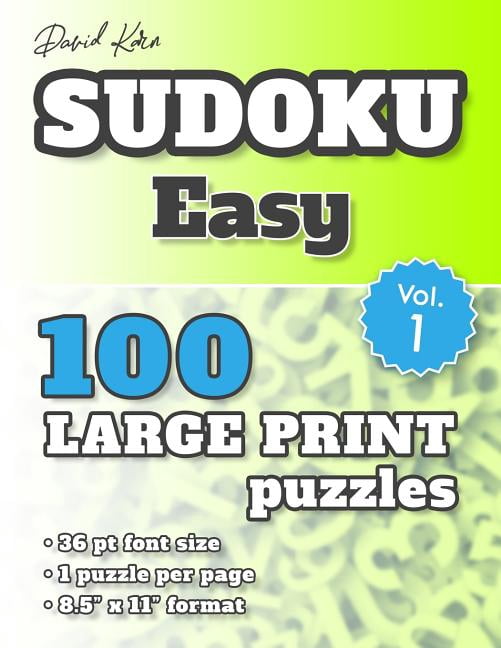 David Karn Sudoku - Easy Vol 1: 100 Puzzles, Large Print, 36 pt font ...