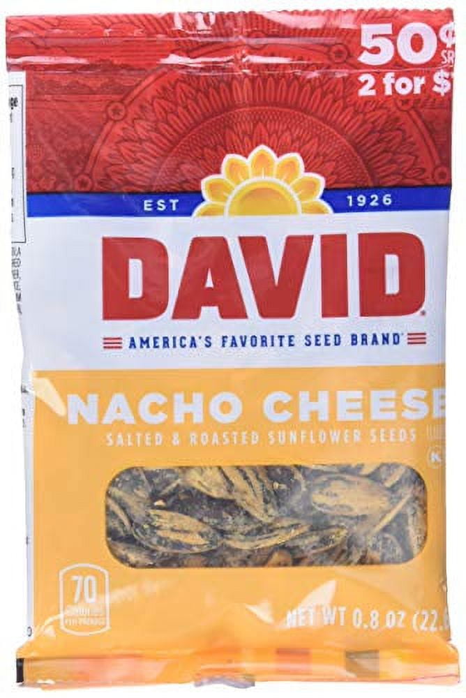 DAVID Seeds Sunflower Seeds, Nacho Cheese Flavor, 0.8 Ounce Pack, 36 ...