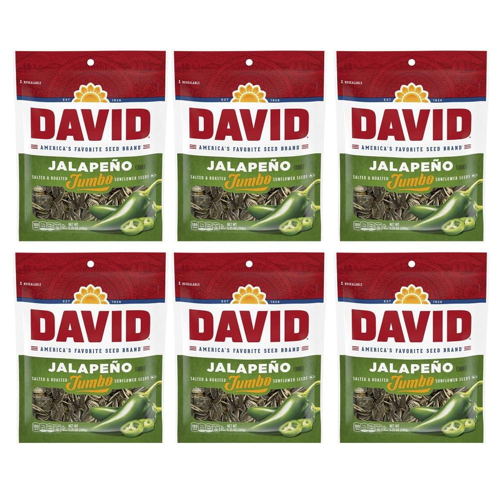 DAVID Seeds Sunflower Seeds, Jalapeno Flavor, 5.25 oz, Pack of 6 ...