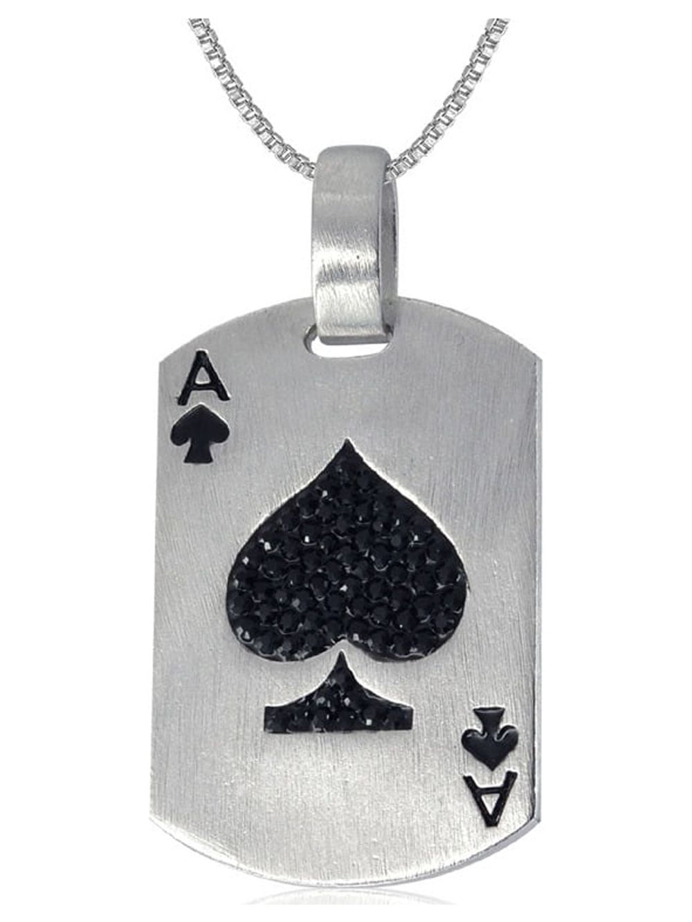 David Sigal Ace of Spades Dog Tag with Synthetic Black Crystals in ...