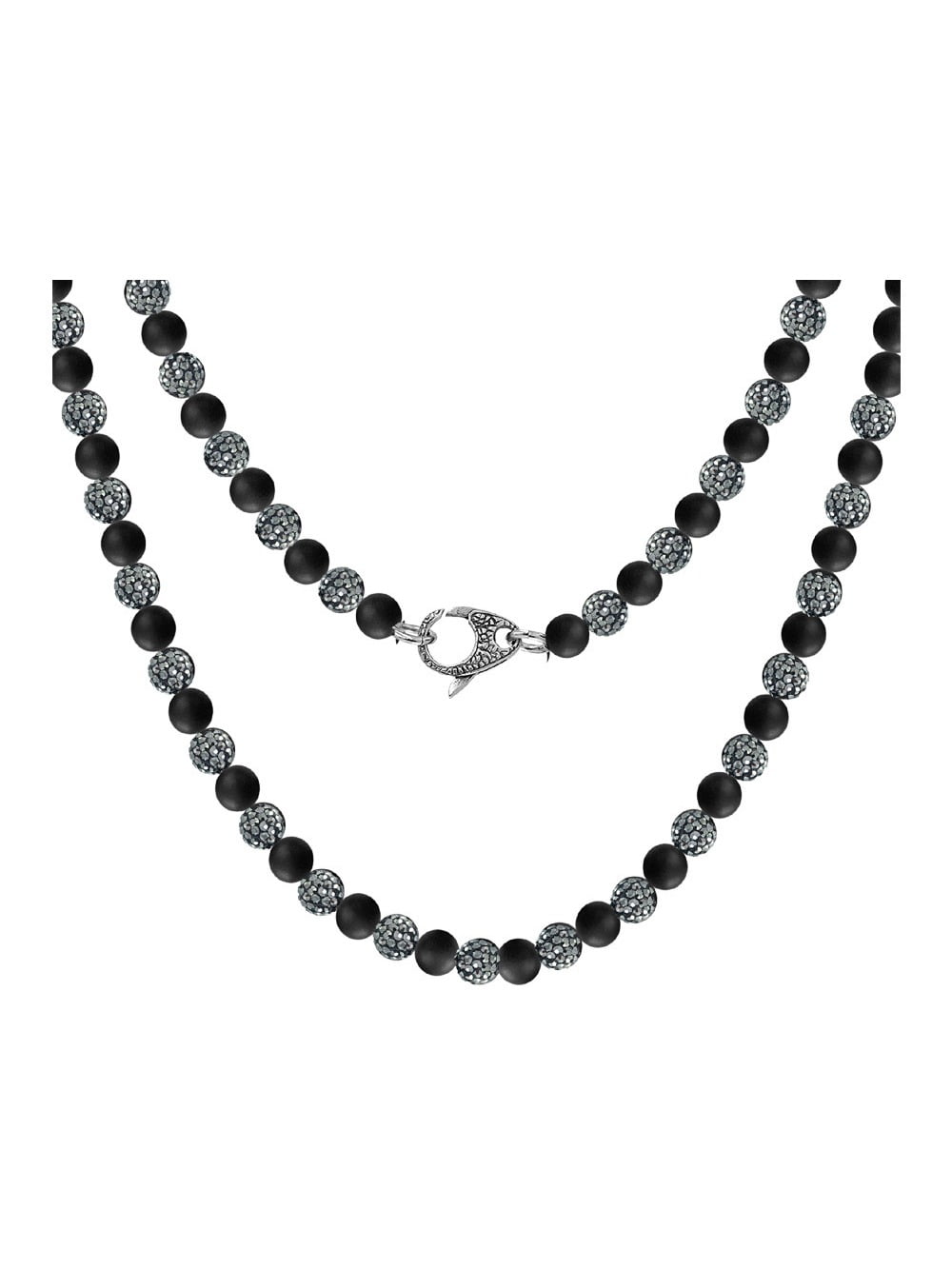 David Sigal Matte Black Onyx and Crystal Necklace In Stainless Steel ...