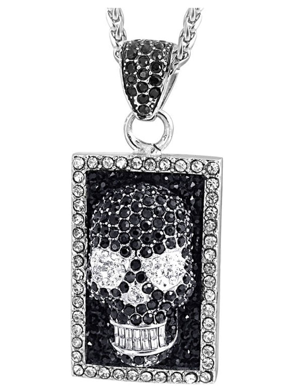 David Sigal Skull Necklace Pendant with Synthetic Black and White ...