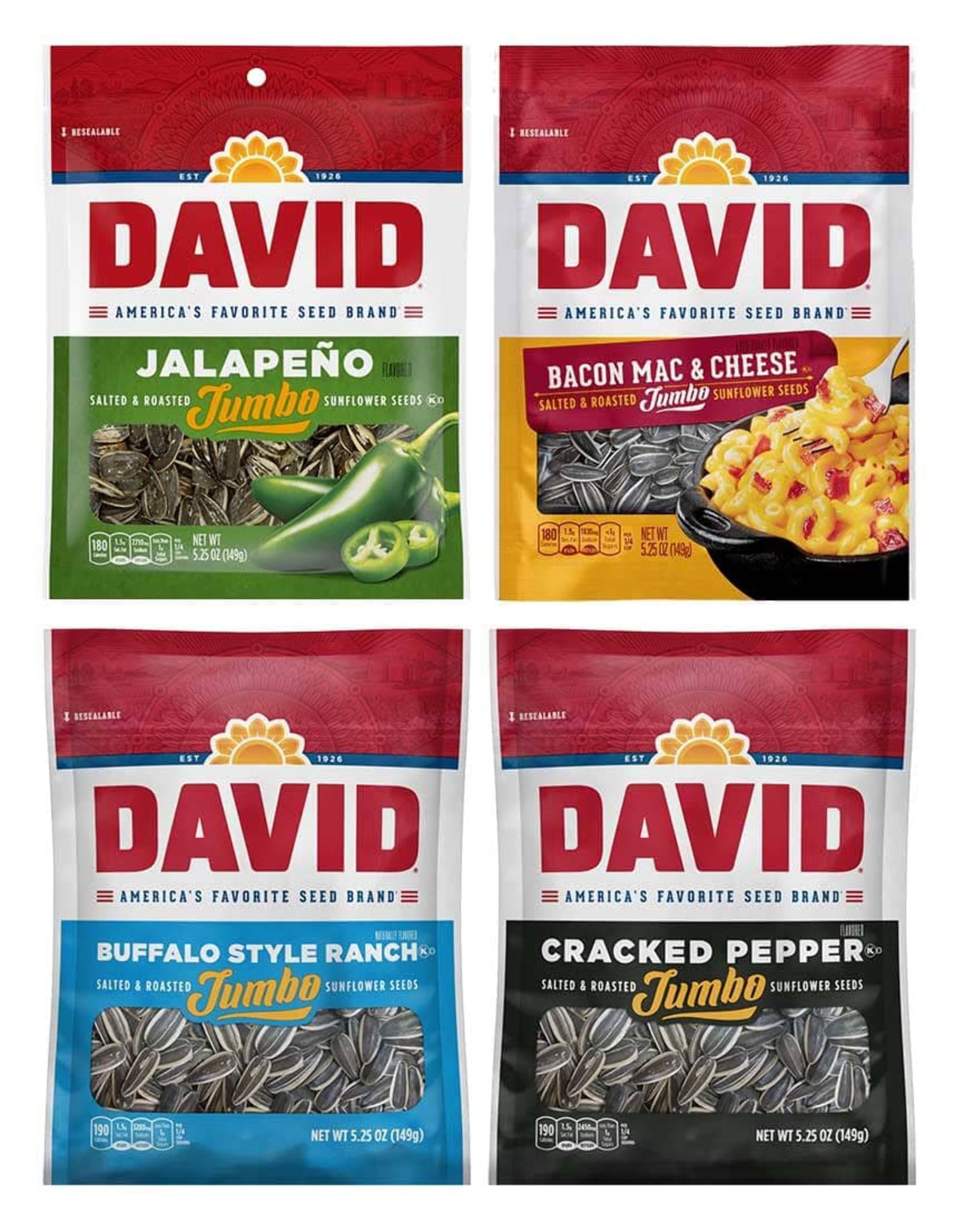 Snackathon David Sunflower Seeds Variety Pack, 4 Flavors, 5.25 oz Bags ...