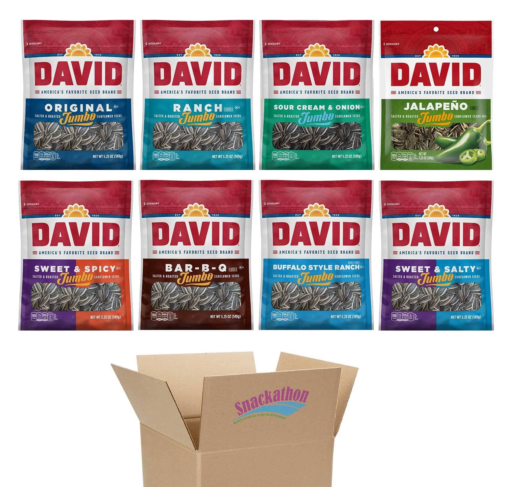 David Sunflower Seeds Variety Pack, 8 Essential Flavors, 5.25 Ounce ...