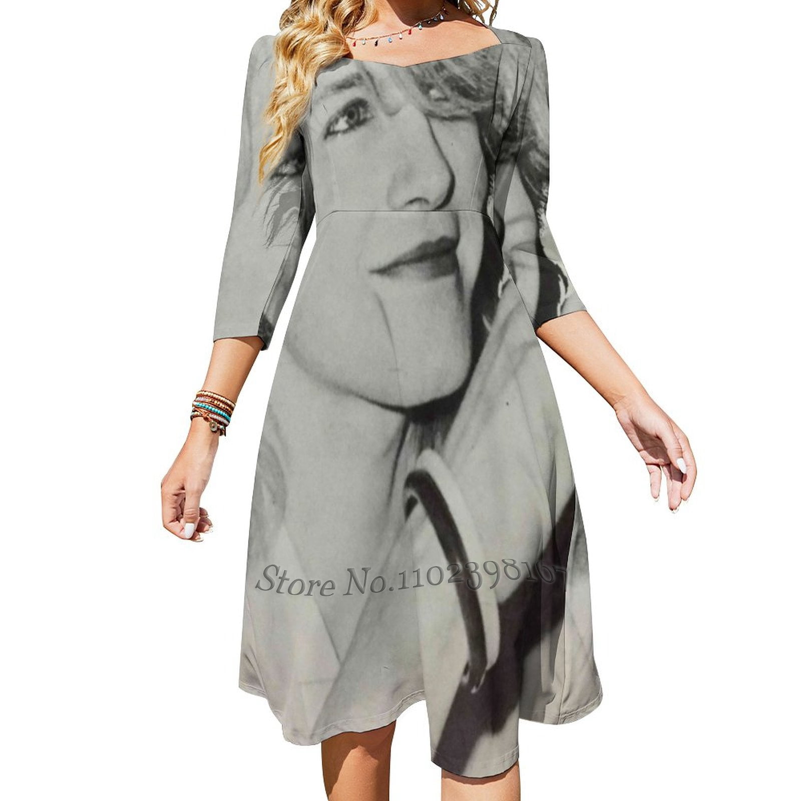 David Sylvian Flare Dress Square Neck Dress Elegant Female Fashion ...